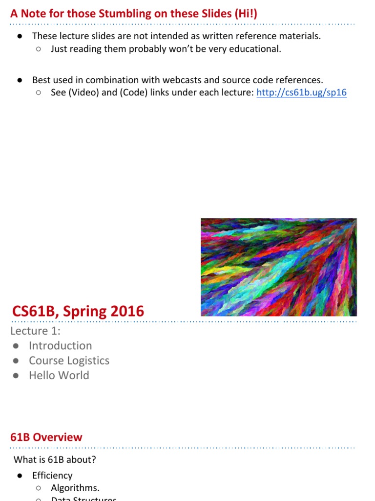 Cs61b Lecture 1 Beginning Day 1 | PDF | Java (Programming Language) | Class (Computer Programming)
