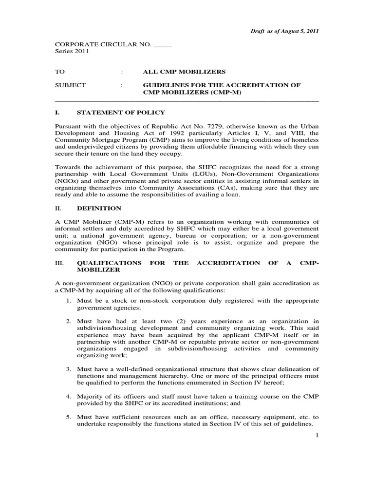 Guidelines For Accreditation CMP-M | PDF | Non Governmental ...
