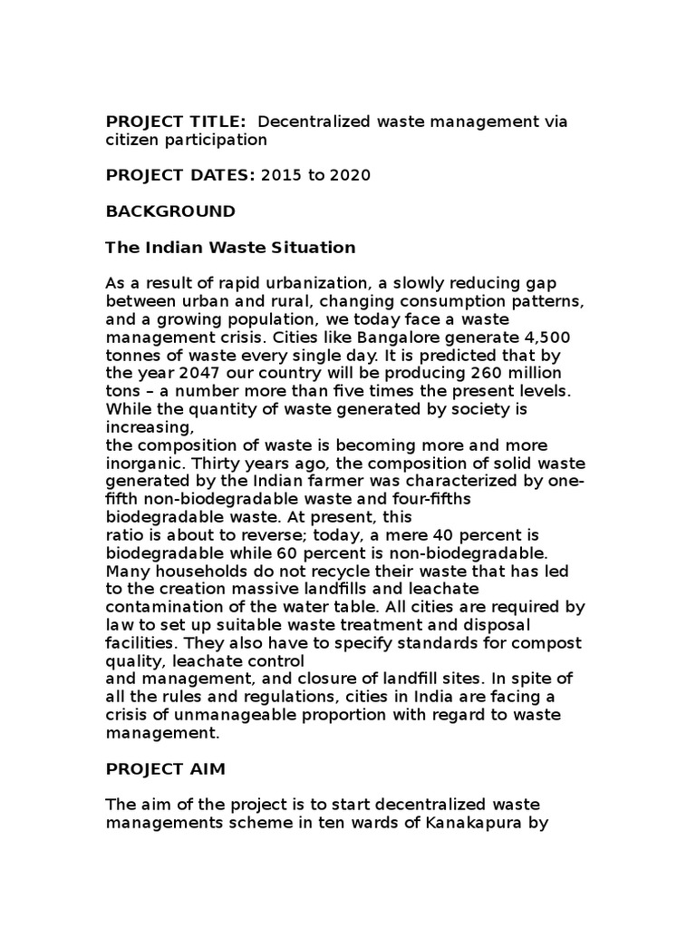 Decentralized Waste Management Project | PDF | Waste Management ...