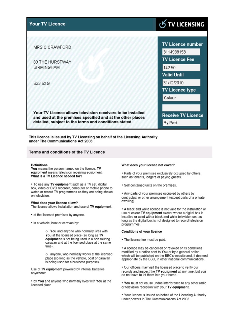 Your TV Licence | PDF | License | Television