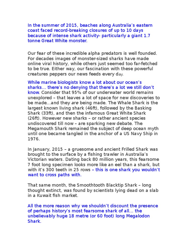 Shark Script | PDF | Sharks | Great White Shark