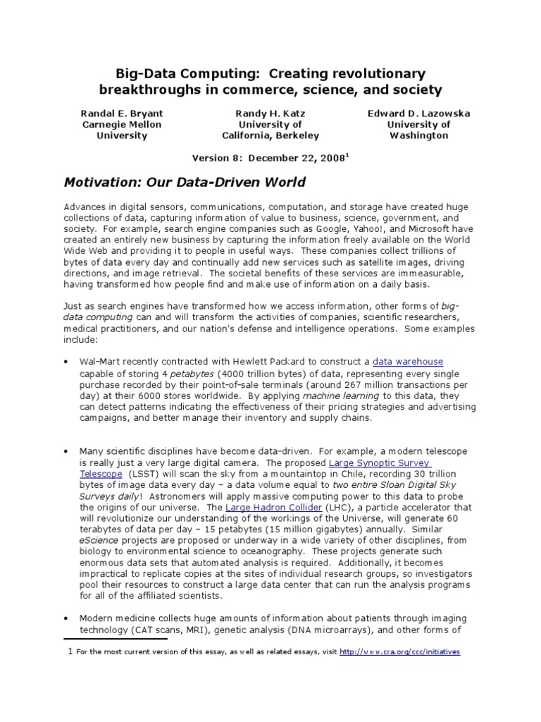 Big-Data Computing: Creating Revolutionary Breakthroughs in Commerce, Science, and Society | PDF ...