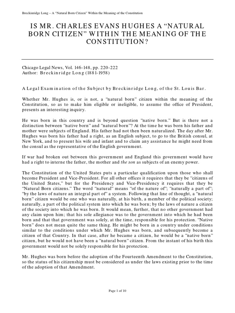 Breckinridge Long - A Natural Born Citizen Within.. | PDF ...