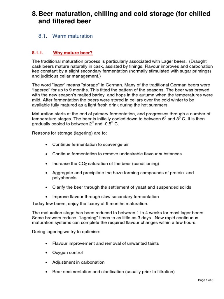 Beer Maturation, Chilling and Cold Storage (For Chilled and Filtered ...