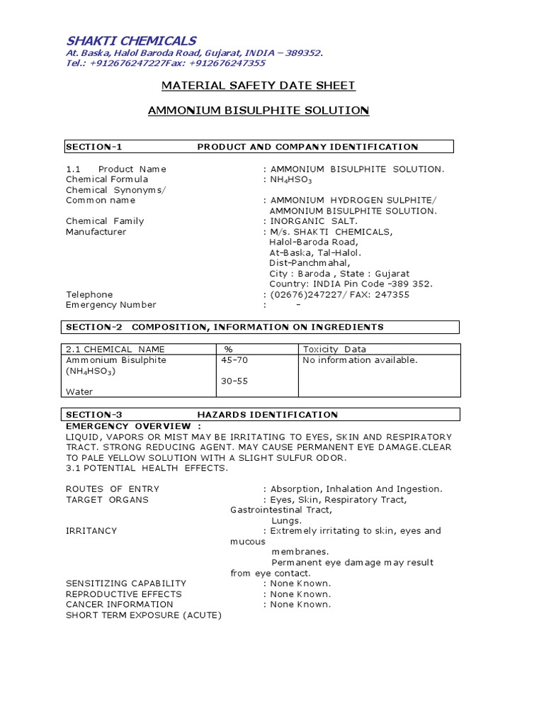 Abs MSDS | PDF | Personal Protective Equipment | Sulfur