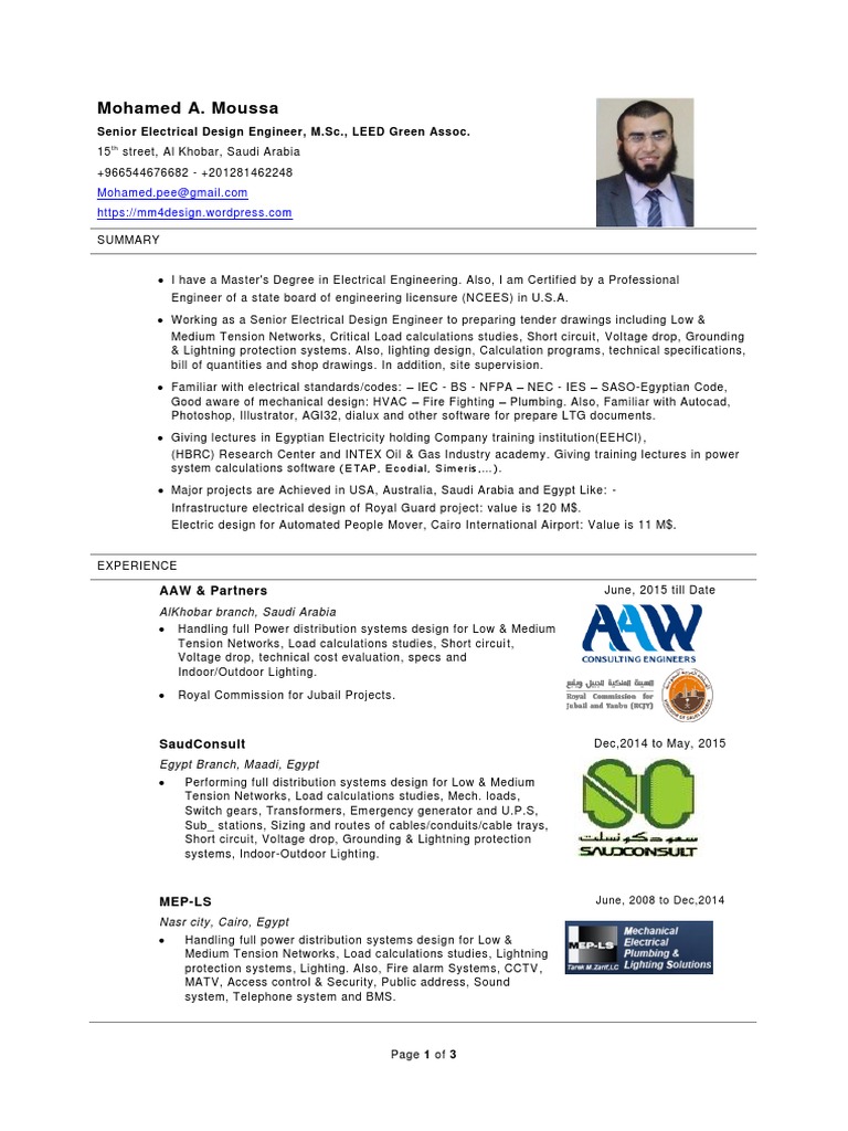 Mohamed Moussa Elec CV 16 | PDF | Saudi Arabia | Lighting