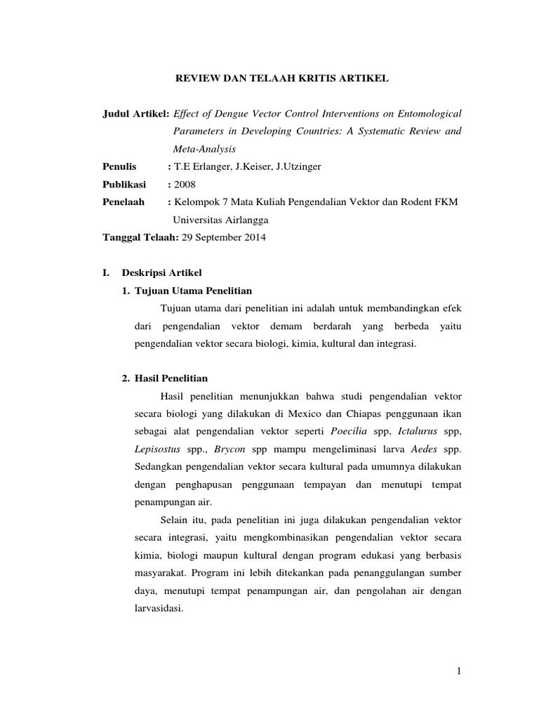 Review Dan Telaah Kritis Artikel Judul A | PDF