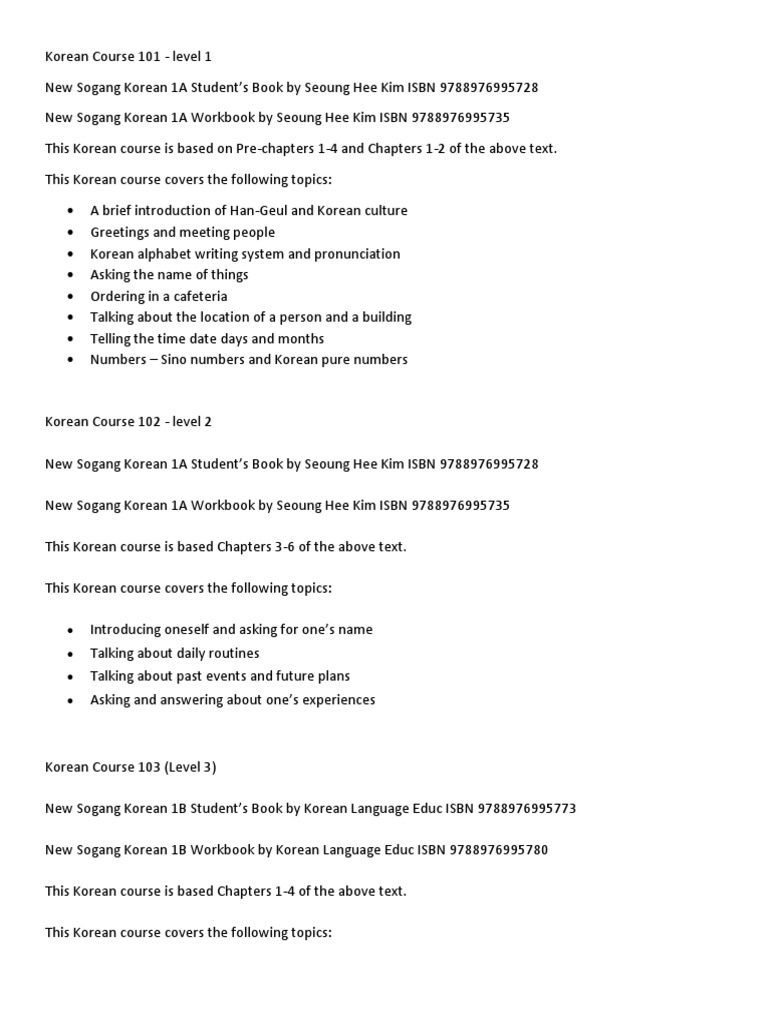 Korean Topic Guide List Summary | PDF | Korean Language | Textbook