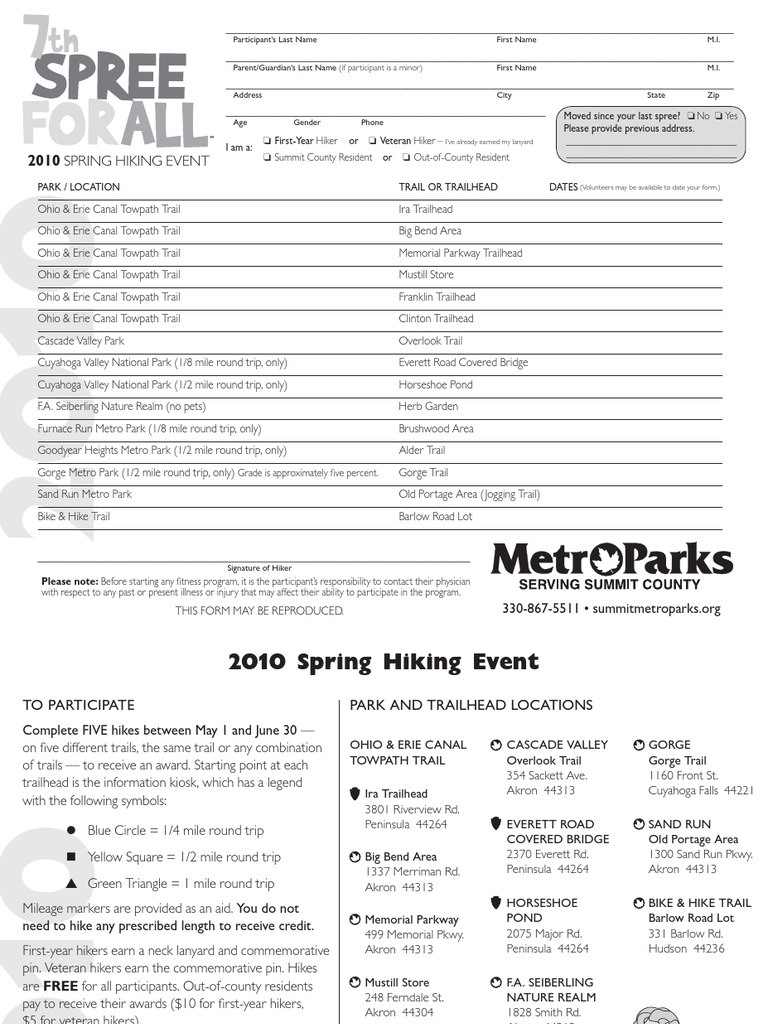 2010 Spree For All Hiking Form | PDF