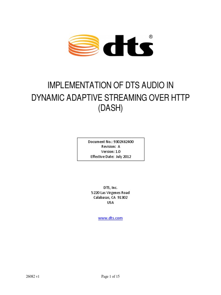 DTS DASH Spec v1 0 | PDF | Hypertext Transfer Protocol | Streaming Media