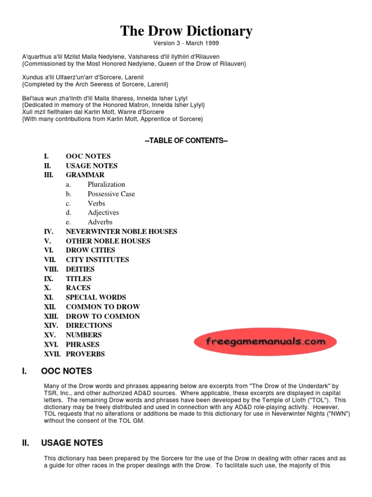 The Drow Dictionary | PDF | Grammatical Tense | Verb