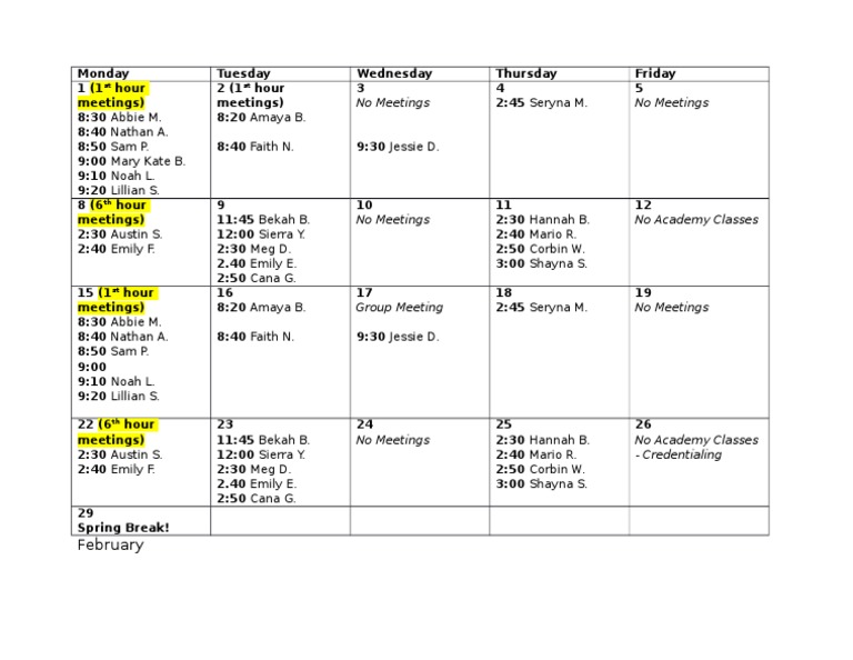 February Meeting Schedule 2023 | PDF