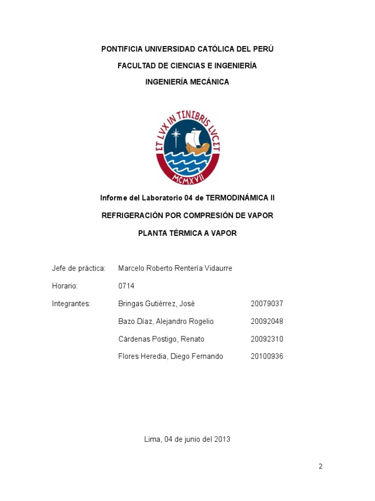 Informe Lab04. Termo II | PDF | Refrigeración | Termodinámica
