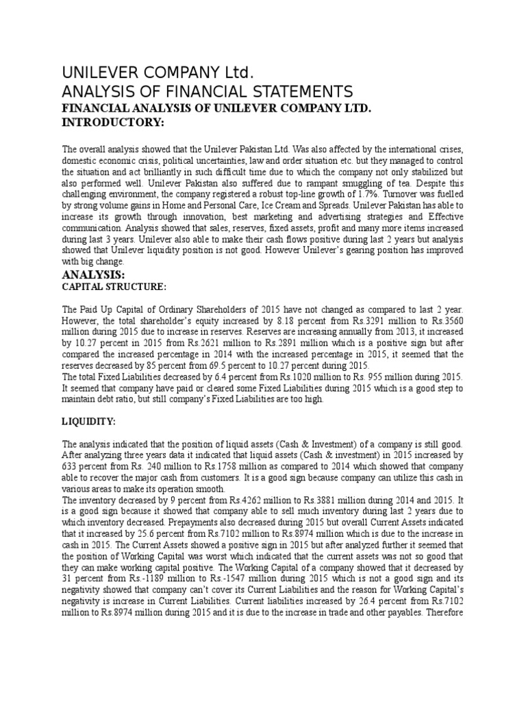 Unilever Financial Analysis | Download Free PDF | Leverage (Finance ...