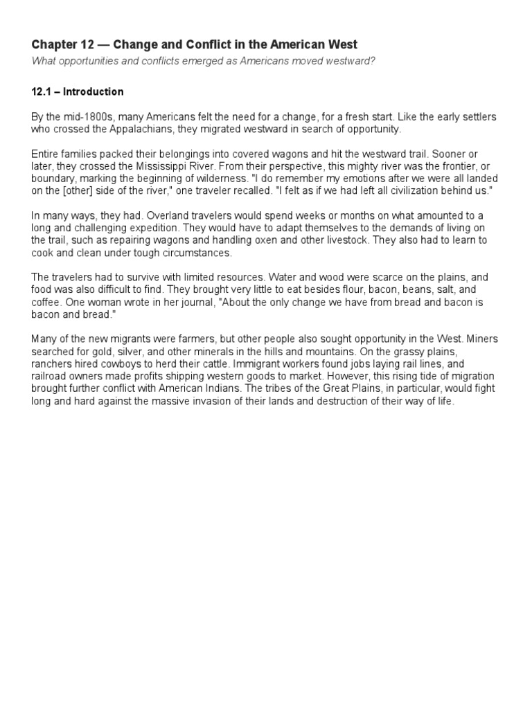 Change and Conflict in the American West | PDF | Cowboys | First ...