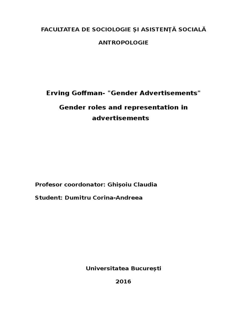 Goffman's Gender Advertisements Analysis | PDF | Gender Role | Femininity