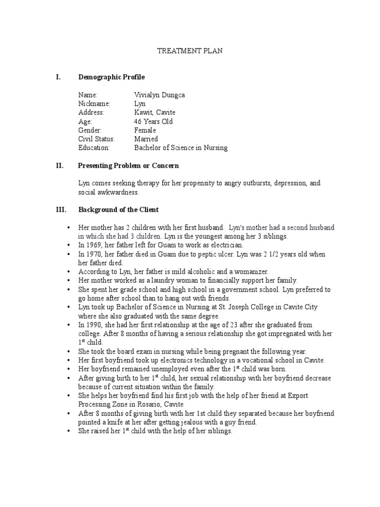 Treatment Plan | PDF | Psychological Evaluation | Social Group
