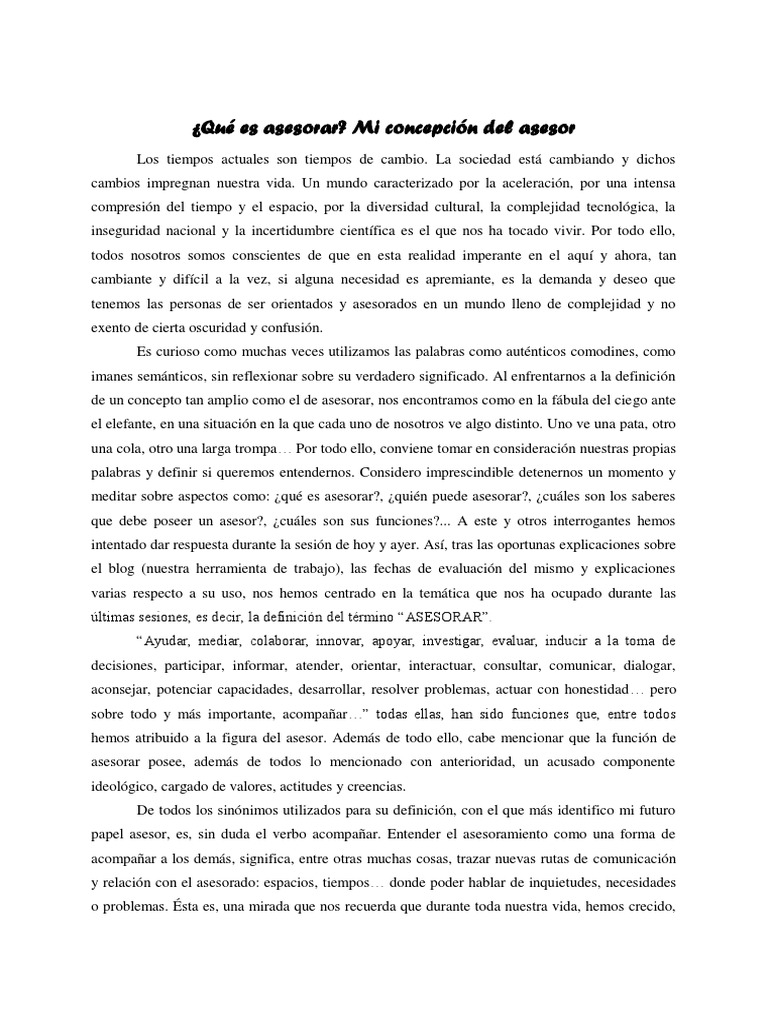Qué Es Asesorar. La Concepción Del Asesor PDF | PDF | Realidad ...