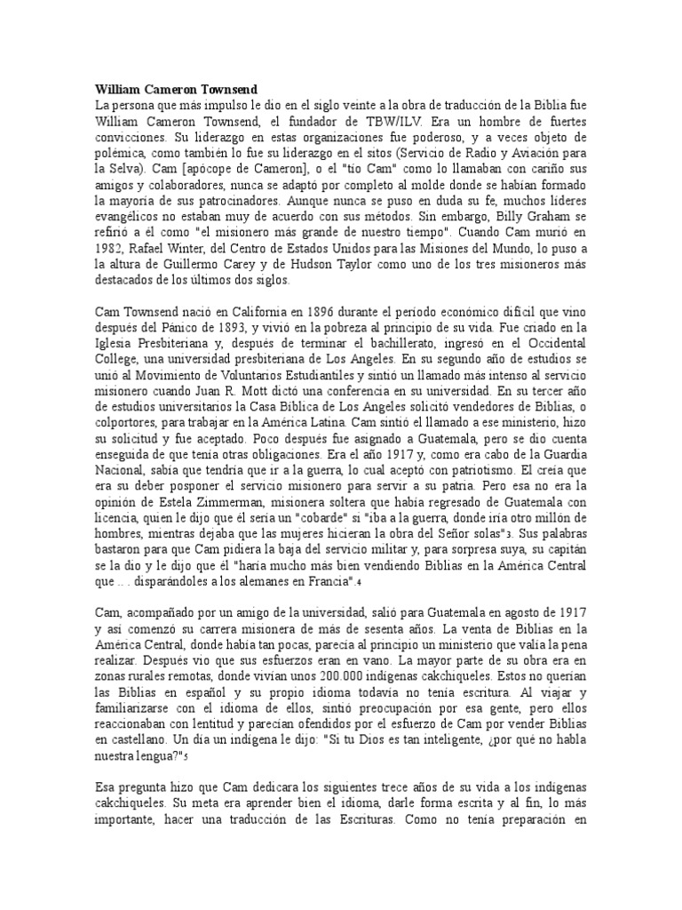 William Cameron Townsend | PDF | Misionero | Iglesia Católica