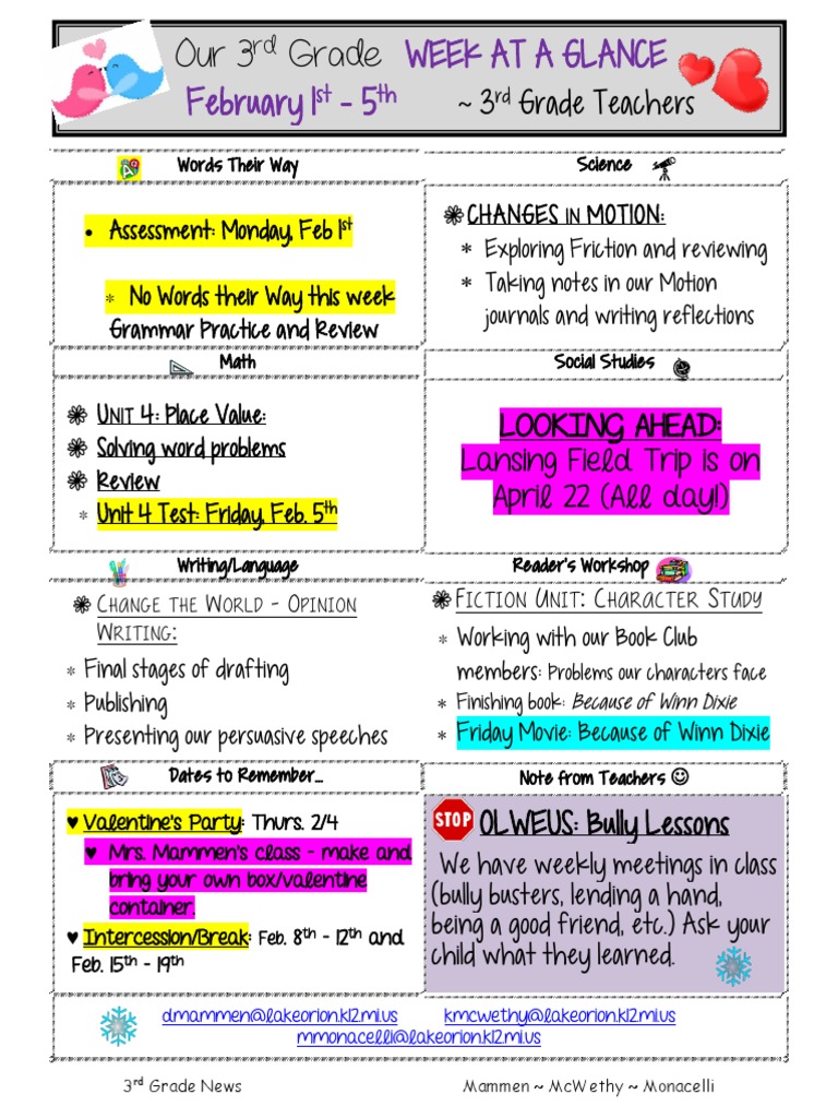 3rd Grade Weekly Update: Feb 1-5 | PDF