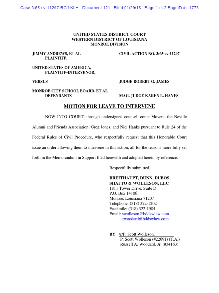 Motion For Leave To Intervene | PDF | Consent Decree | Intervention (Law)