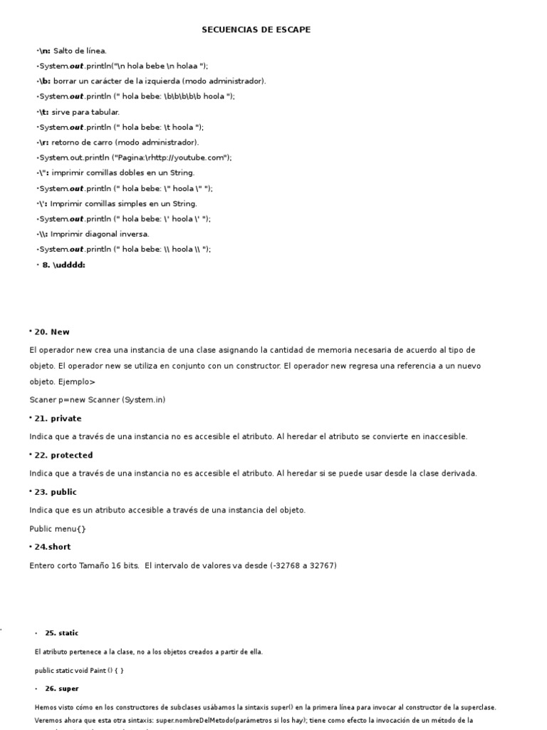 Secuencias de Escape en Java | PDF | Java (lenguaje de programación ...