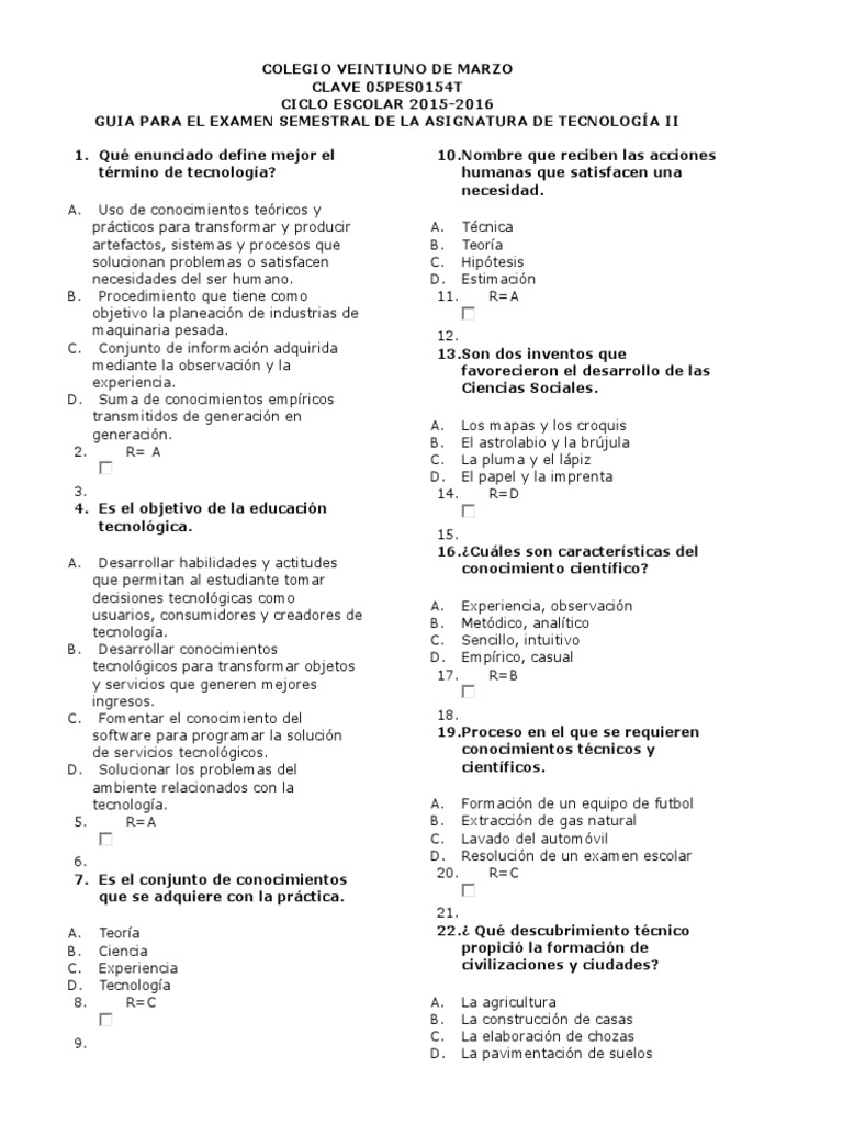 Guia de Examen de Tecnologia | PDF | Ciencia y Tecnología | Science
