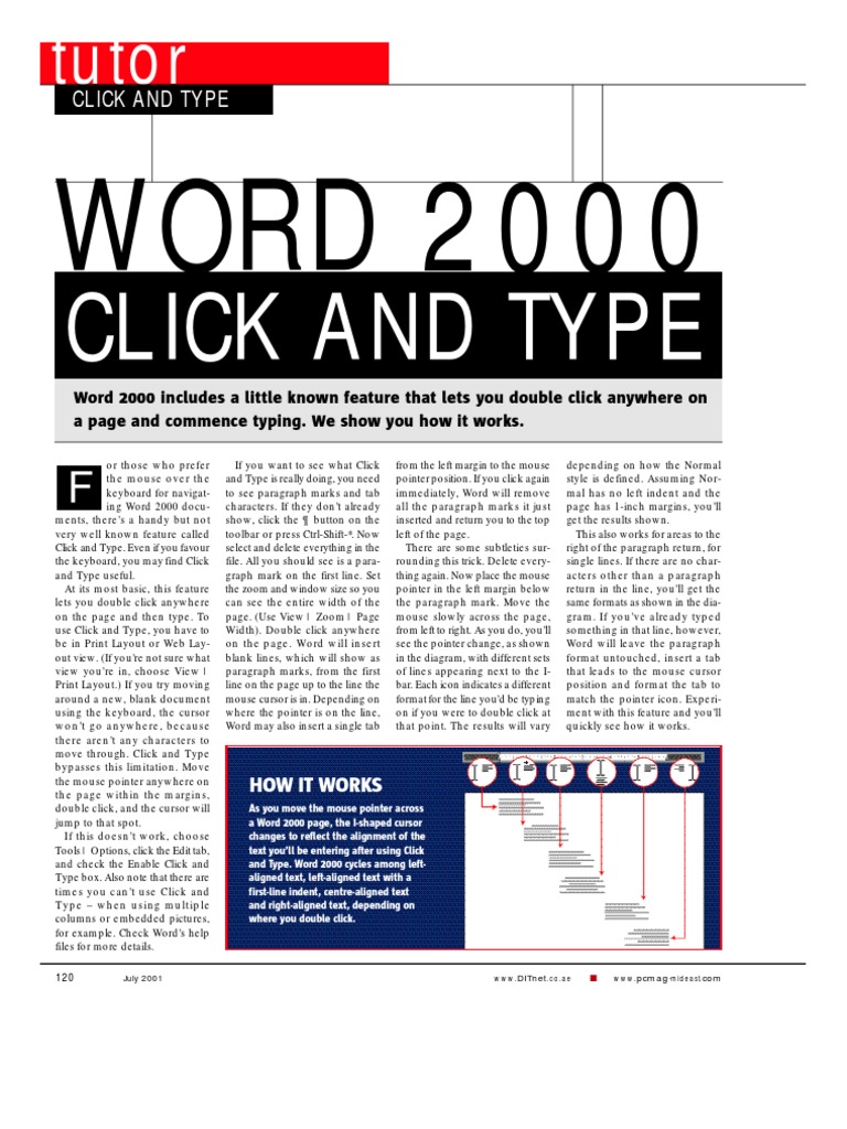 Word 2000 Click and Type Guide | PDF