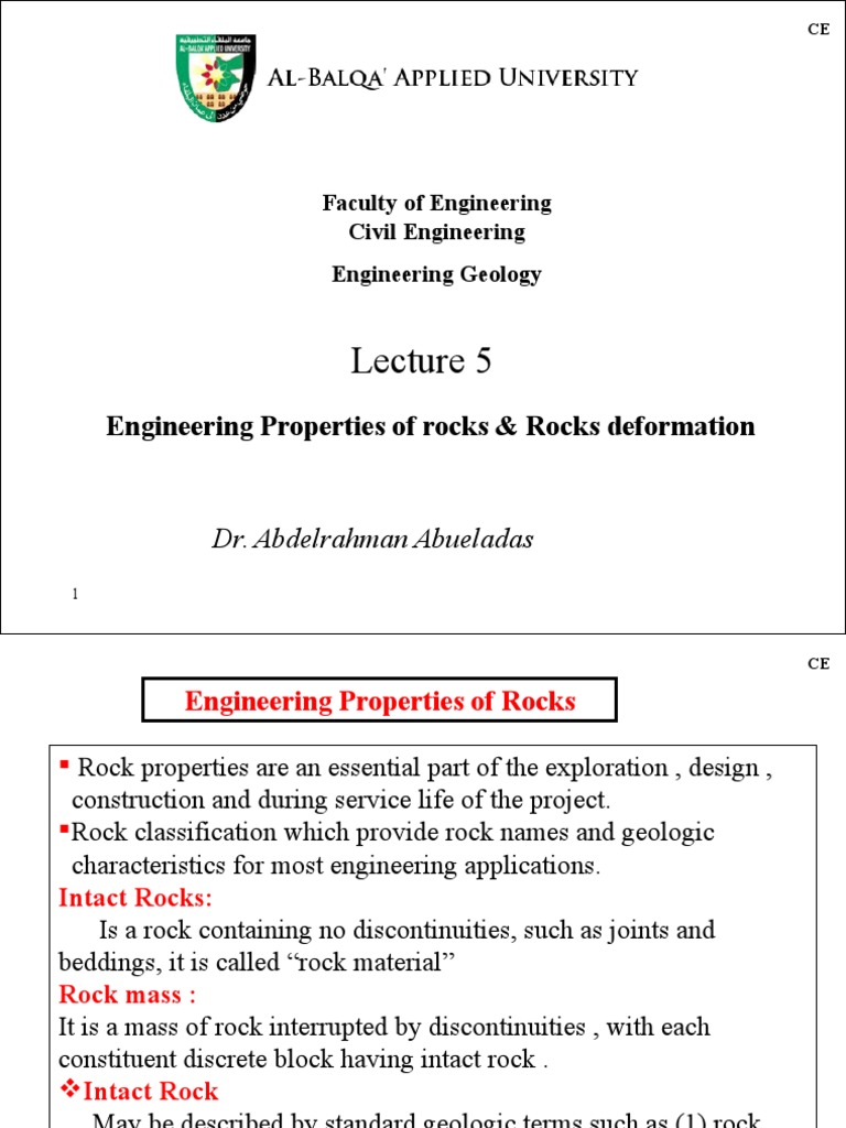 5 EG - CE - Engineering Properties of Rocks PRT - Pps | PDF ...