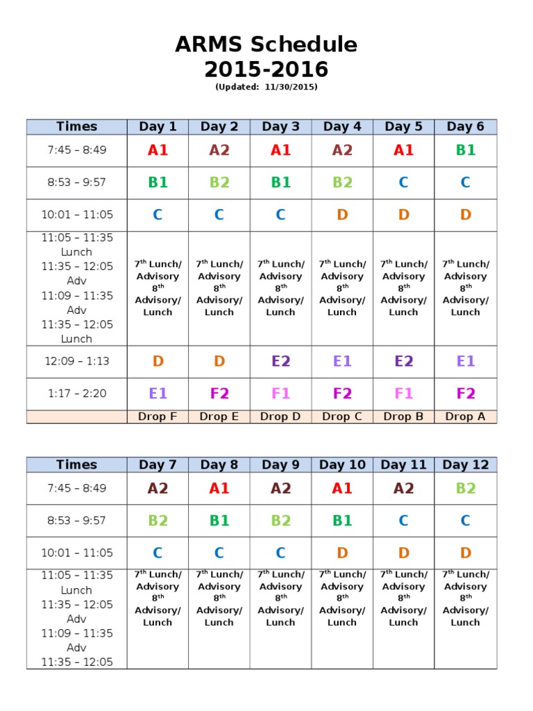 School Class Rotation Schedule | PDF | Sports & Recreation | Cooking ...