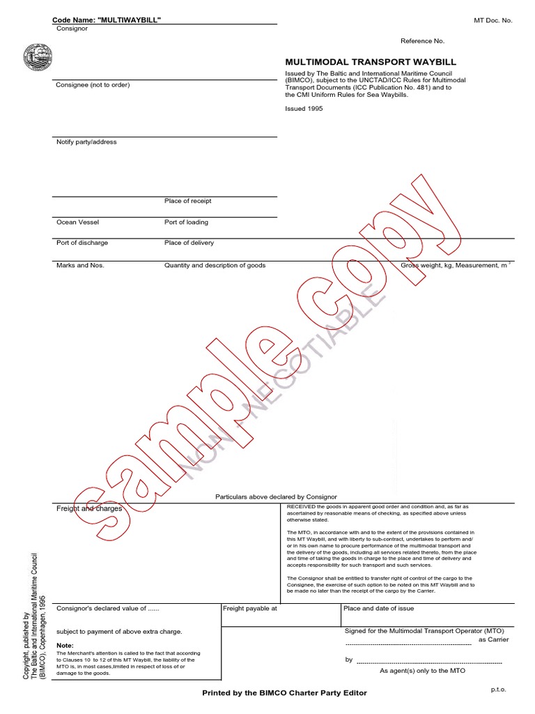 Sample Copy Multiwaybill 95 | PDF | Consignee | Cargo