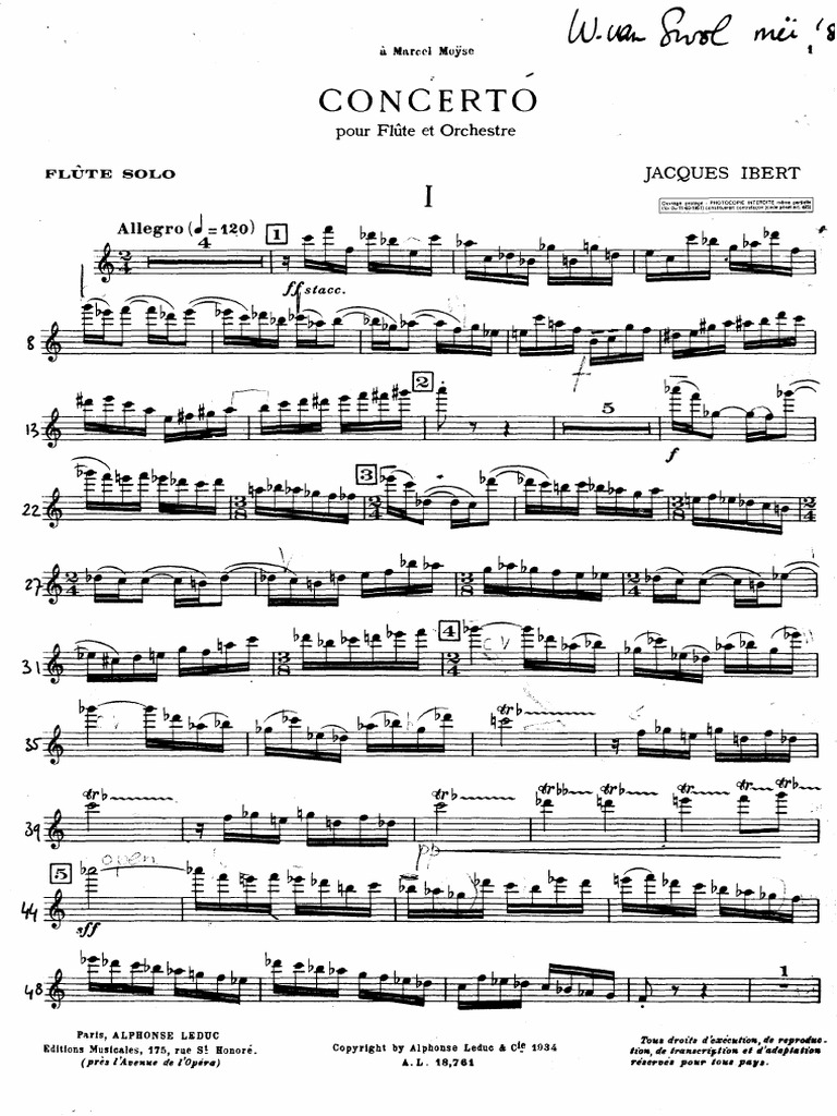 Ibert - Concert For Flute | PDF