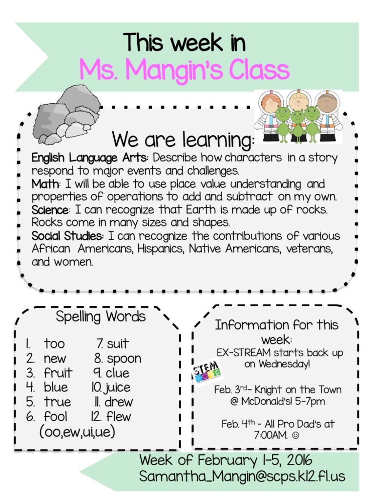 Weekly Learning Overview: Feb 1-5, 2016 | PDF