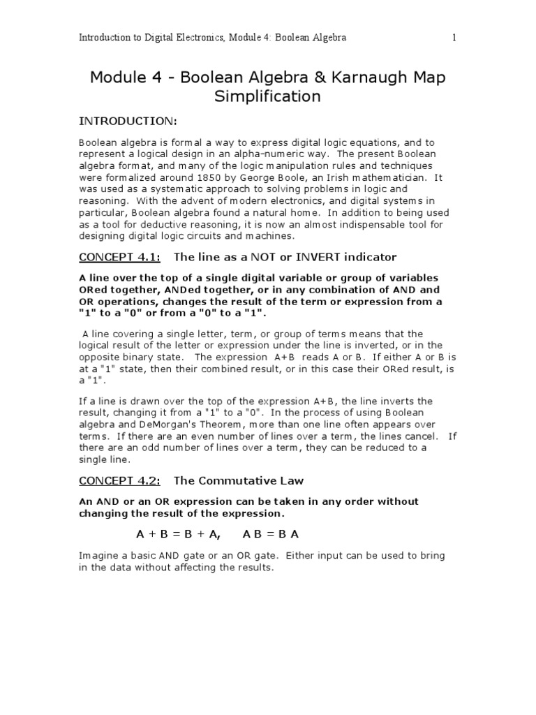 Boolean Algebra and Karnaugh Map Simplification | PDF | Boolean Algebra | Teaching Mathematics