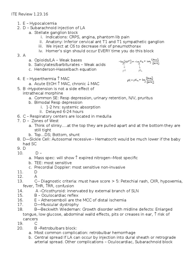 ITE Review 1.23.16 | PDF | Anesthesia | Neurology