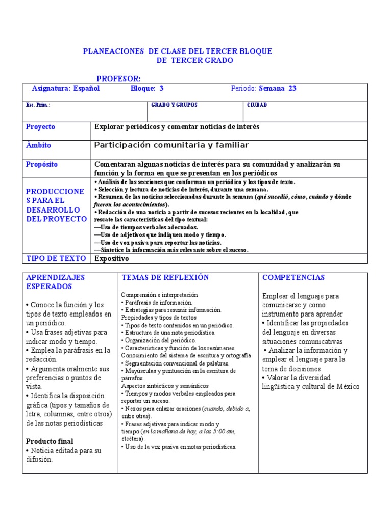 Semana 23 Planeacion Tercer Grado Primaria | PDF | Aprendizaje | Science