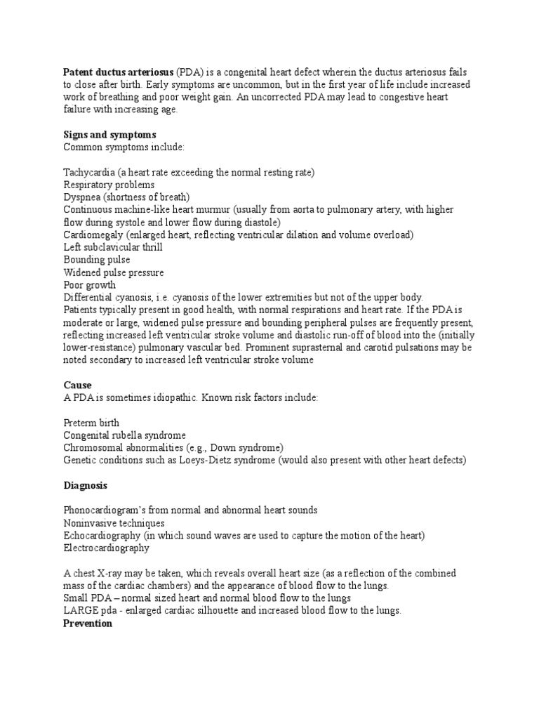 Patent Ductus Arteriosus (PDA) Is A Congenital Heart Defect Wherein The ...