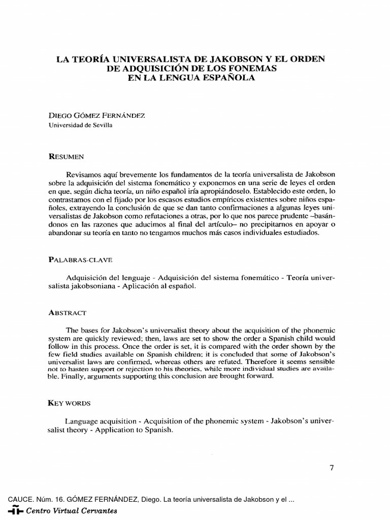 La Teoría Universalista de Jakobson | PDF | Fonema | Aquisición de idioma