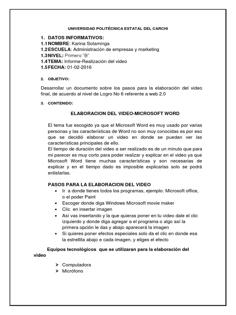 Informe Video Youtube | PDF | Microsoft Word | Blog