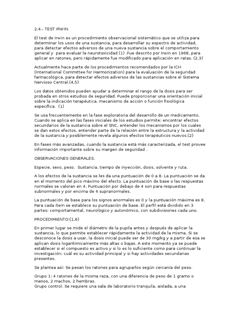 Irwin Test | PDF | Farmacología | Medicina