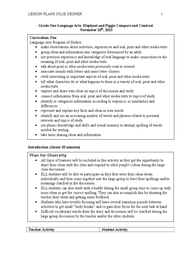 Mo Willems' "I Really Like Slop" Lesson Plan | PDF | Lesson Plan ...
