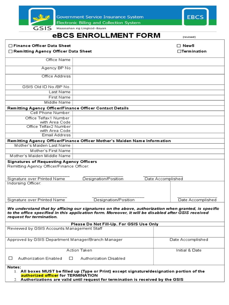 EBCS Enrollment Form Rev | PDF | Finance & Money Management | Law
