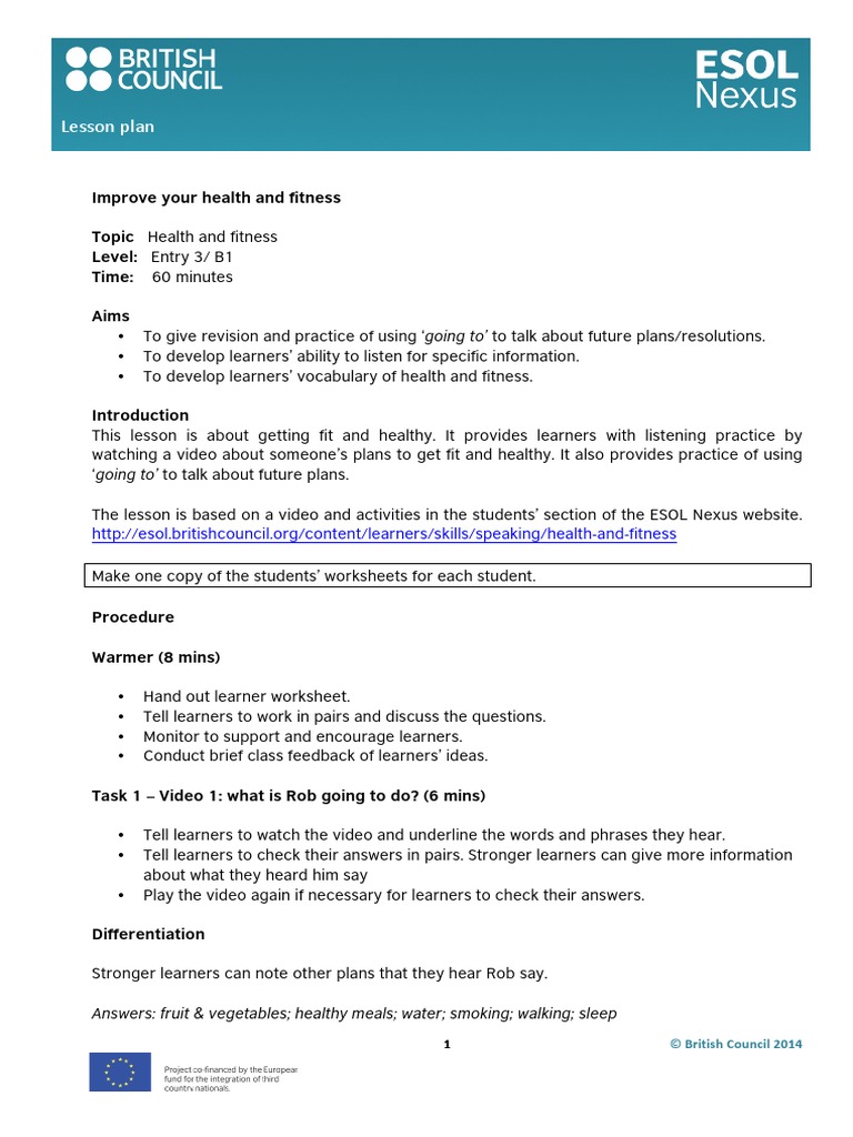 Health - and - Fitness - Lesson Plan PDF | PDF | Psychological Concepts ...