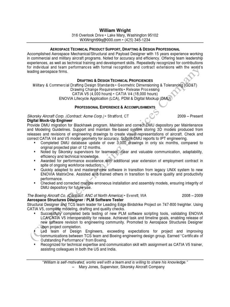 Aerospace Sample Resume | Download Free PDF | Boeing | Engineering