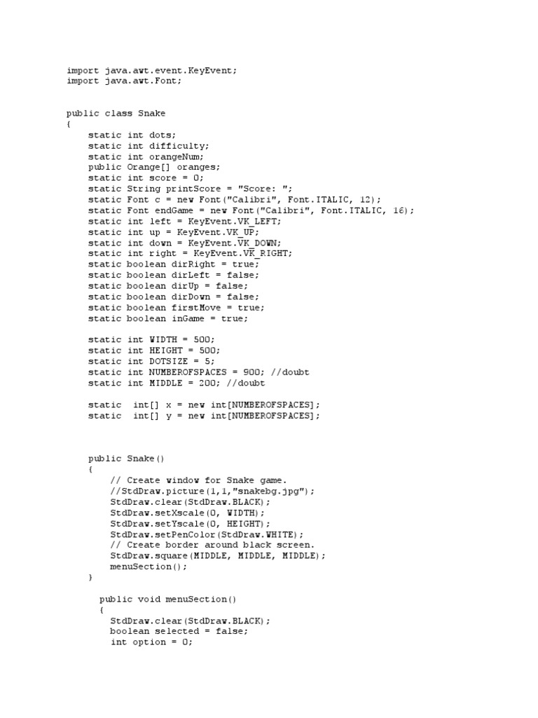 Snake | PDF | Areas Of Computer Science | Computing