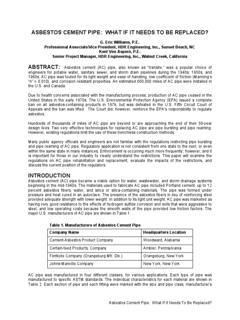 Asbestos Cement Pipe | PDF | Asbestos | United States Environmental ...