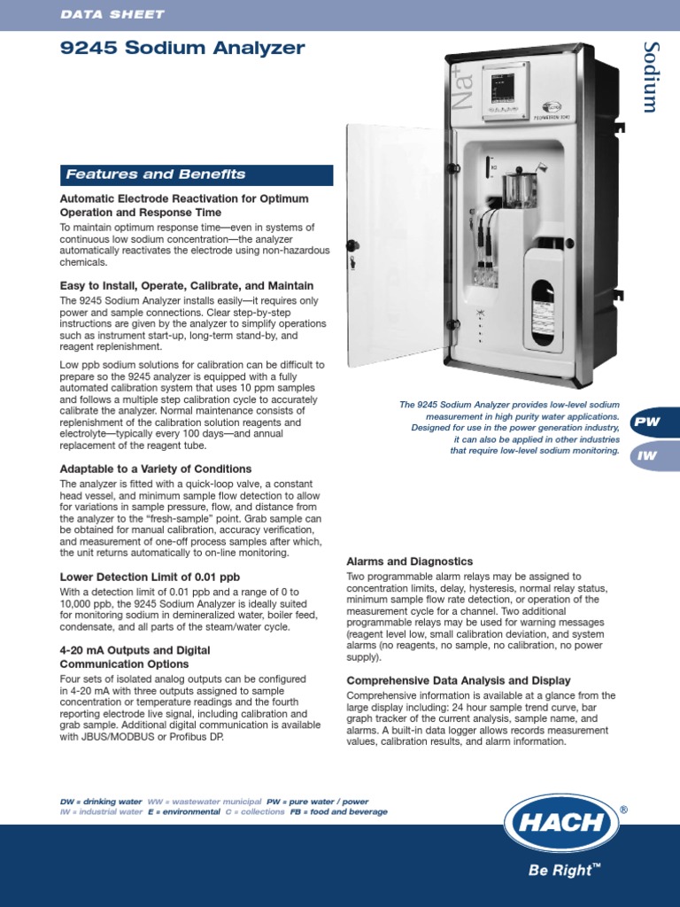 9245 Sodium Analyzer - Datasheet | PDF | Calibration | Ph