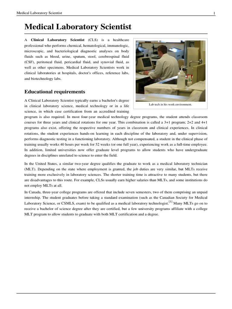 Overview of Medical Laboratory Scientists | PDF | Medical Laboratory ...