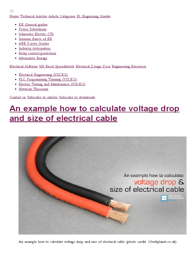 An Example How To Calculate Voltage Drop and Size of Electrical Cable ...