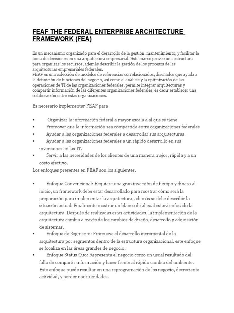 Feaf The Federal Enterprise Architecture Framework | PDF ...